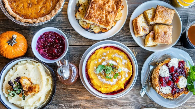 Overhead View of Thanksgiving Dinner Stock Image - Image of family ...