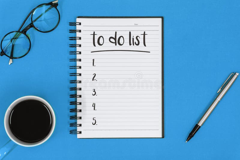 To Do List on Notepad Over Blue Background Stock Image - Image of empty ...