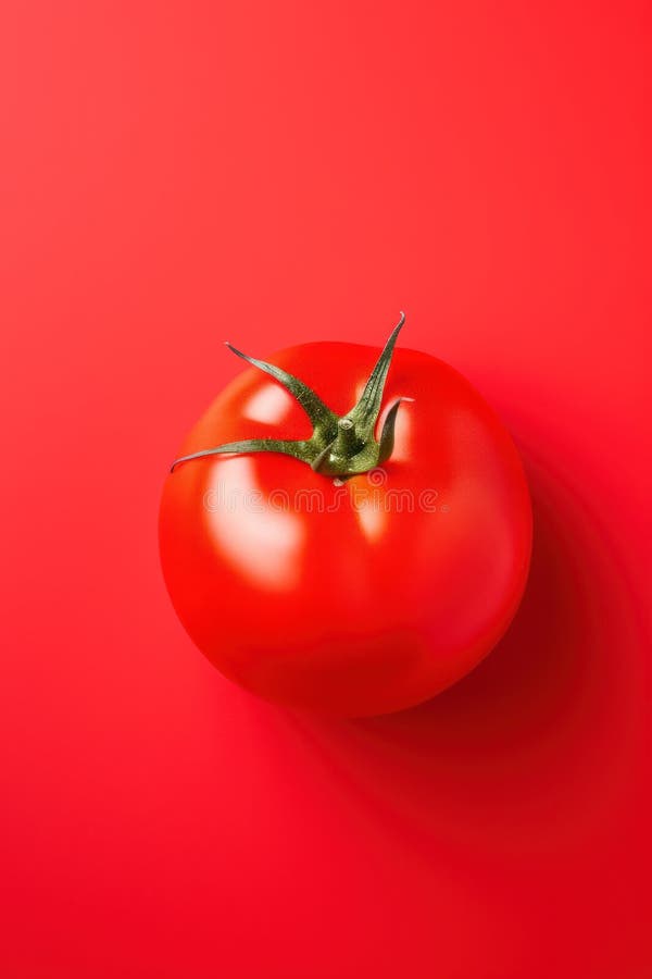 Overhead View of Tomato on Red Background AI Generated Stock ...