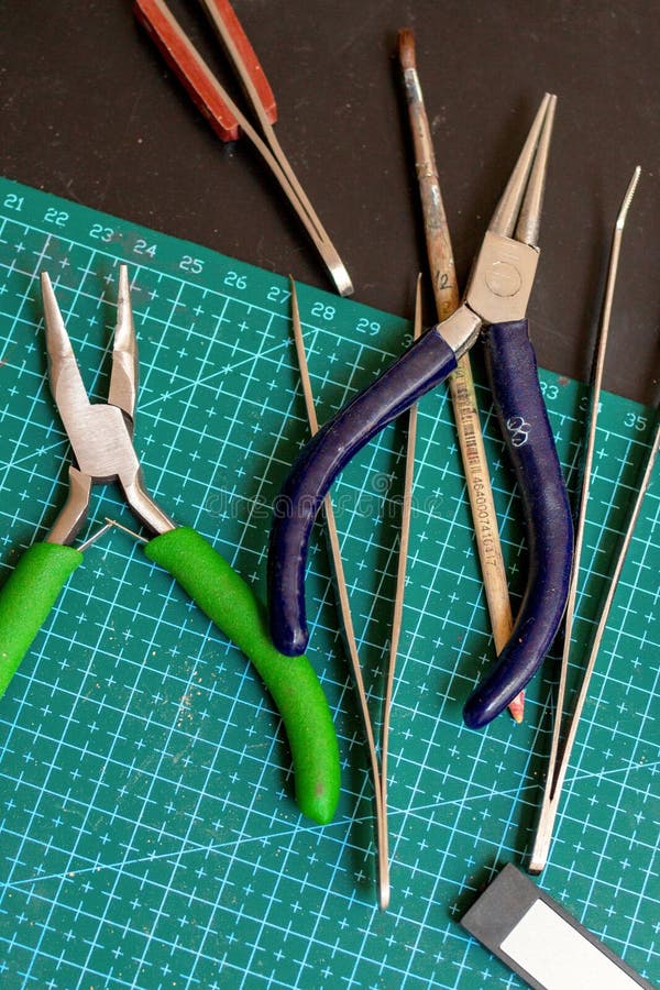 Overhead View on Tools on a Green Cutting Mat for Crafting Handmade ...