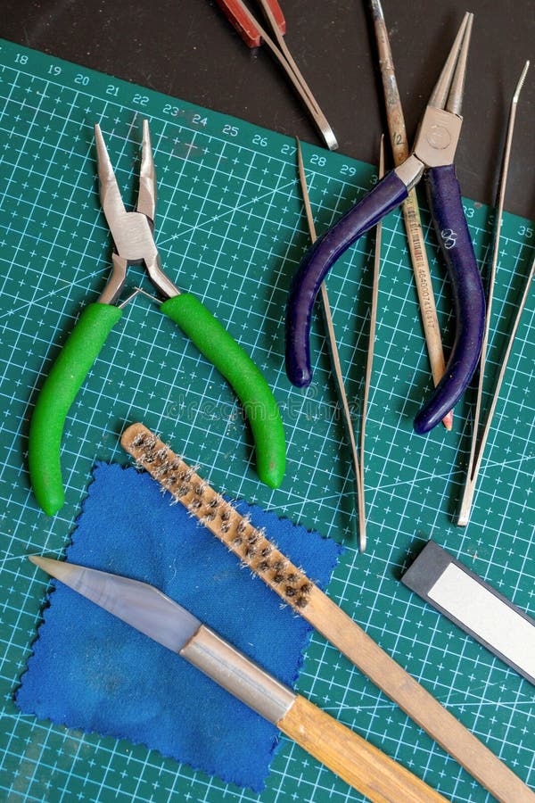 Overhead View on Tools on a Green Cutting Mat for Crafting Handmade ...