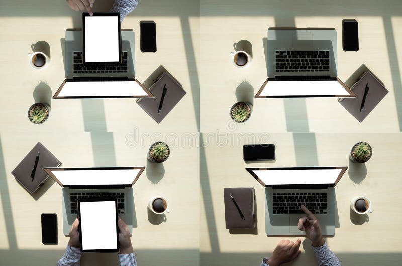 Overhead View Top View Man Working Desk Concept Stock Image - Image of ...
