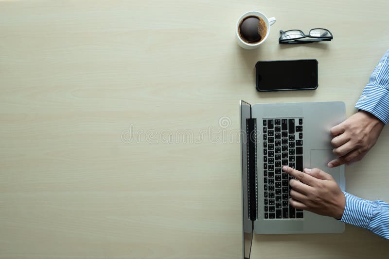 Overhead View Top View Man Working Desk Concept Stock Image - Image of ...