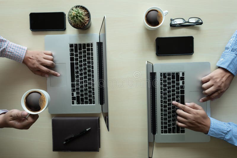 Overhead View Top View Man Working Desk Concept Stock Image - Image of ...