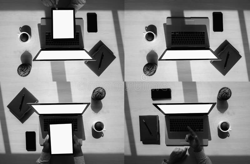 Overhead View Top View Man Working Desk Concept Stock Photo - Image of ...