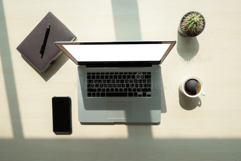 Overhead View Top View Man Working Desk Concept Stock Image - Image of ...