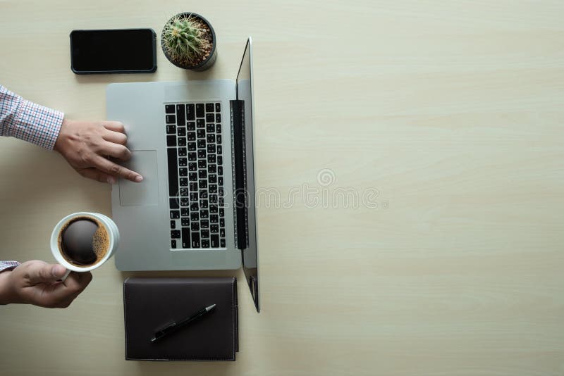 Overhead View Top View Man Working Desk Concept Stock Image - Image of ...