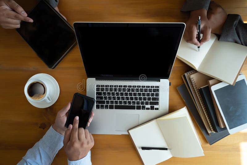Overhead View Top View Man Working Desk Concept Stock Image - Image of ...