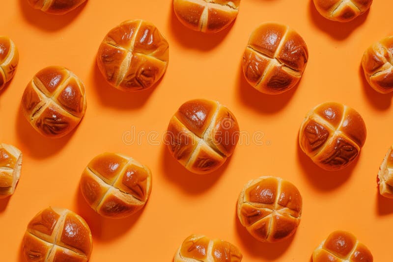 Overhead View of Traditional Easter Hot Cross Buns, an Easter Snack ...