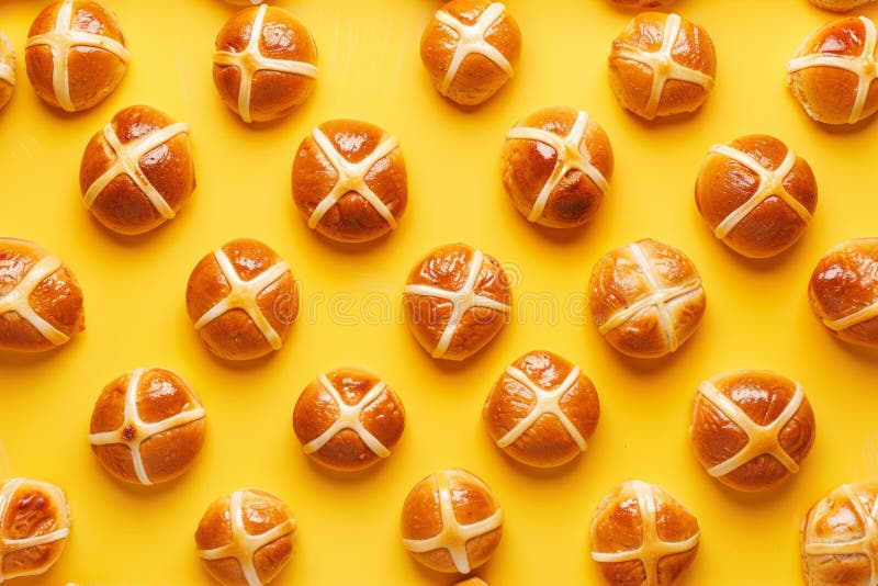 Overhead View of Traditional Easter Hot Cross Buns, an Easter Snack ...