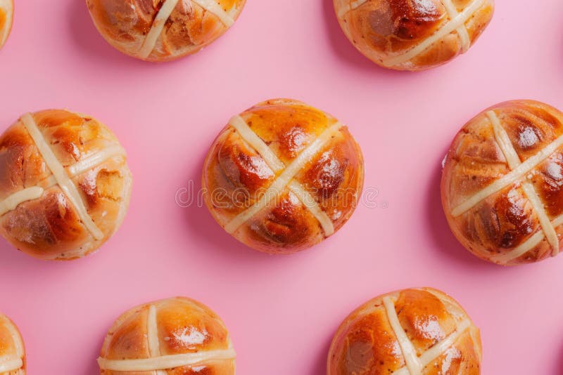Overhead View of Traditional Easter Hot Cross Buns, an Easter Snack ...