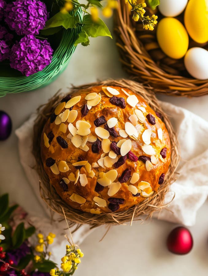 Traditional Russian Easter Cake Kulich with Almonds Stock Illustration ...