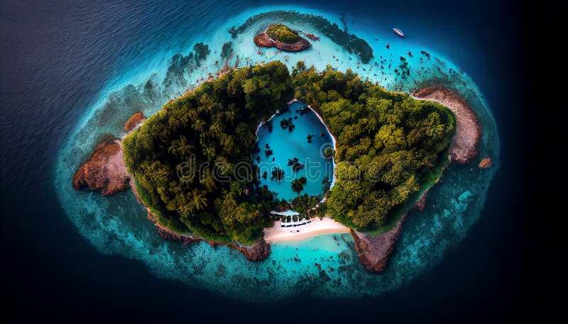Overhead View of Tropical Island with Blue Water Stock Illustration ...