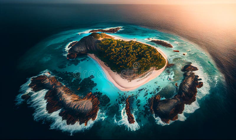 Overhead View of Tropical Island with Blue Water Stock Illustration ...