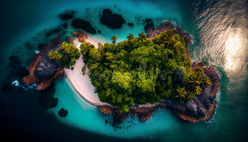 Overhead View of Tropical Island with Blue Water Stock Illustration ...