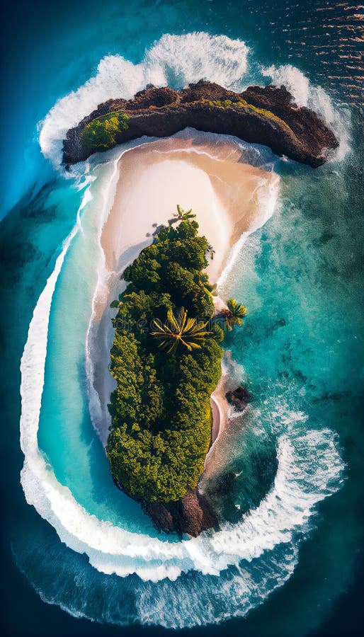 Overhead View of Tropical Island with Blue Water Stock Illustration ...