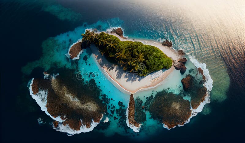 Overhead View of Tropical Island with Blue Water Stock Illustration ...