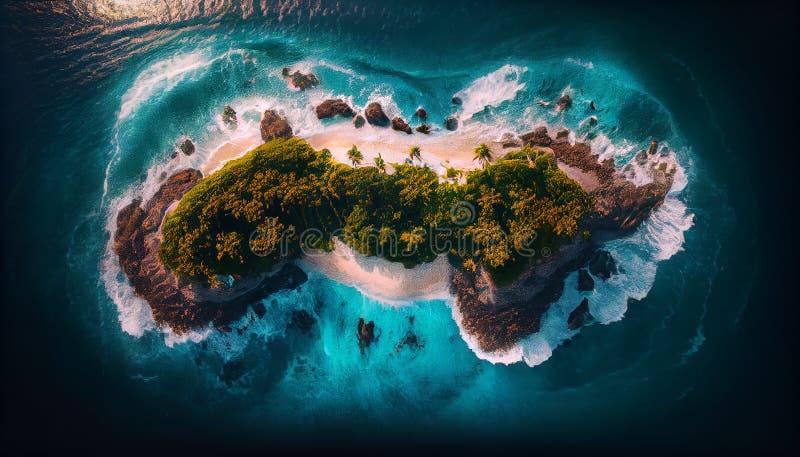 Overhead View of Tropical Island with Blue Water Stock Illustration ...