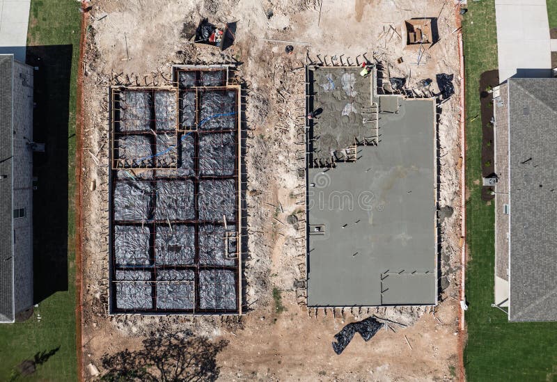 Overhead View Two Construction Sites One Concrete Slab Stock Photos ...