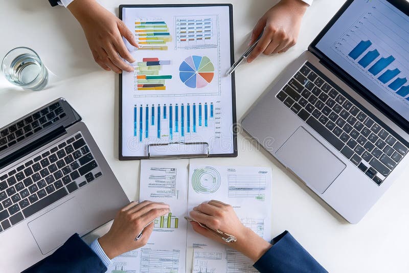Collaborative Data Review stock illustration. Illustration of together ...