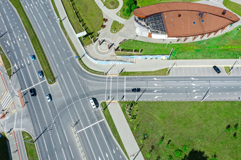 Overhead View of Urban Road Intersection Stock Photo - Image of ...