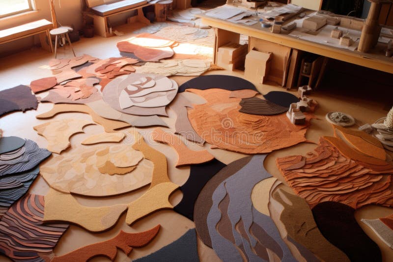 Overhead View of Various Carpet Designs in Progress Stock Image - Image ...