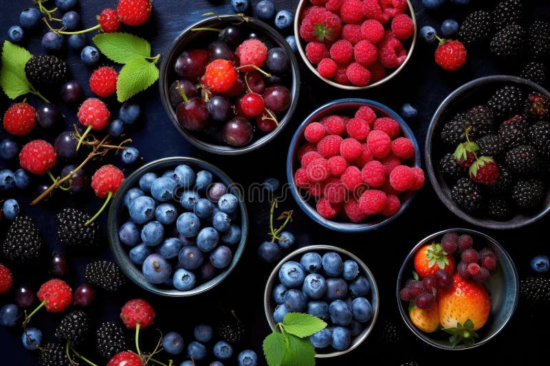 Overhead View of Various Freshly Picked Berries Stock Illustration ...