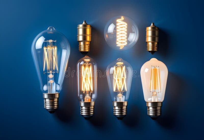 Overhead View of Various LED Light Sources and Vintage Edison Bulbs ...