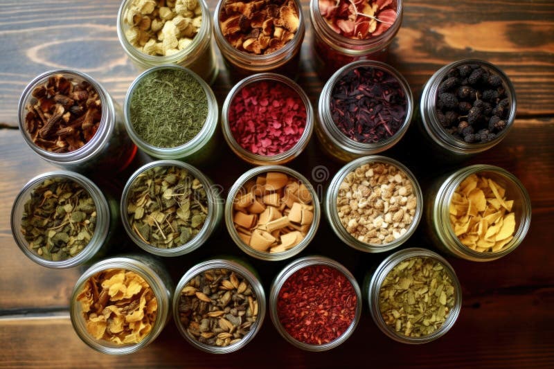 Overhead View of Various Tea Blends in Individual Containers Stock ...