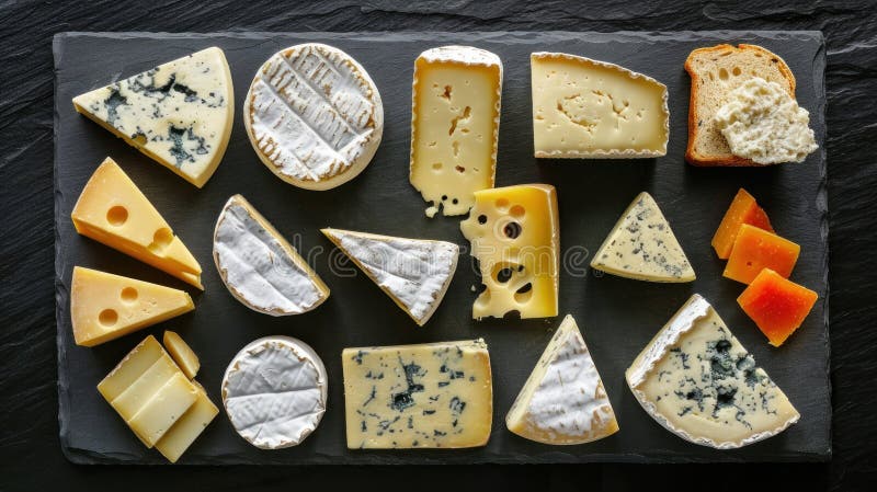 Overhead View of Various Types of Cheese Wheels and Wedges Stock ...