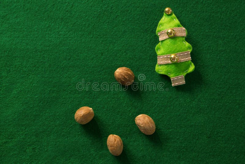 Overhead View of Walnut with Christmas Tree Stock Image - Image of gold ...