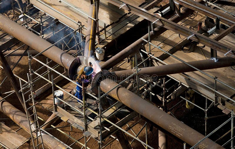 Overhead View of Welder Working on OffshoreÂ´strut during Construction ...
