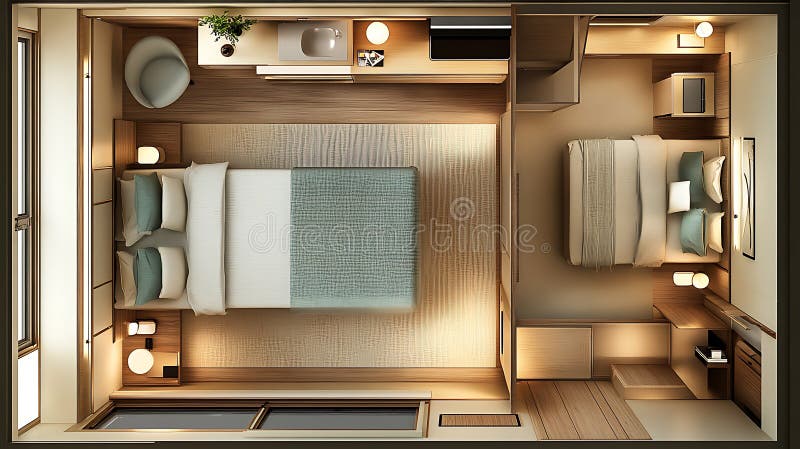 An Overhead View of a Well Designed Hotel Bedroom Interior Stock ...