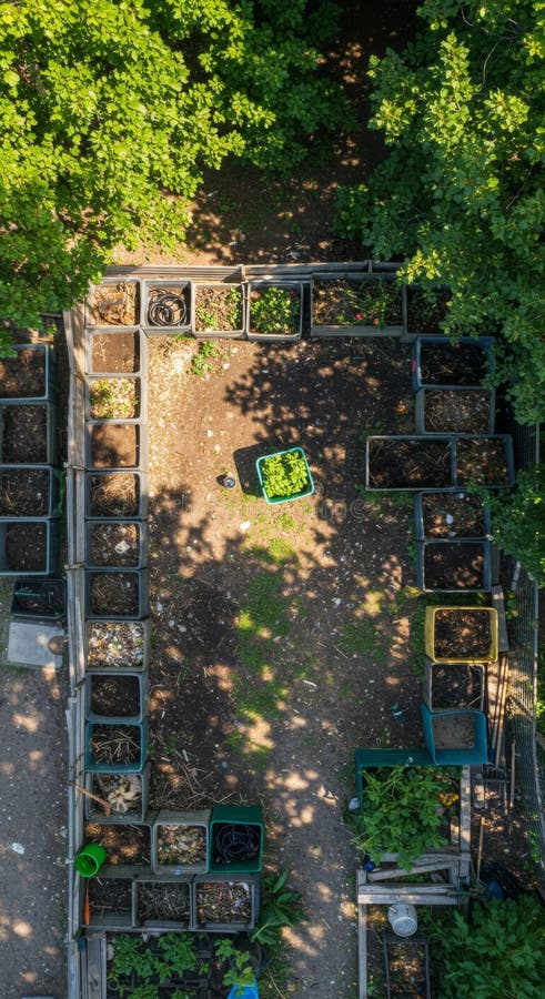 Overhead View of a Well Organized Garden with Various Plants Growing in ...