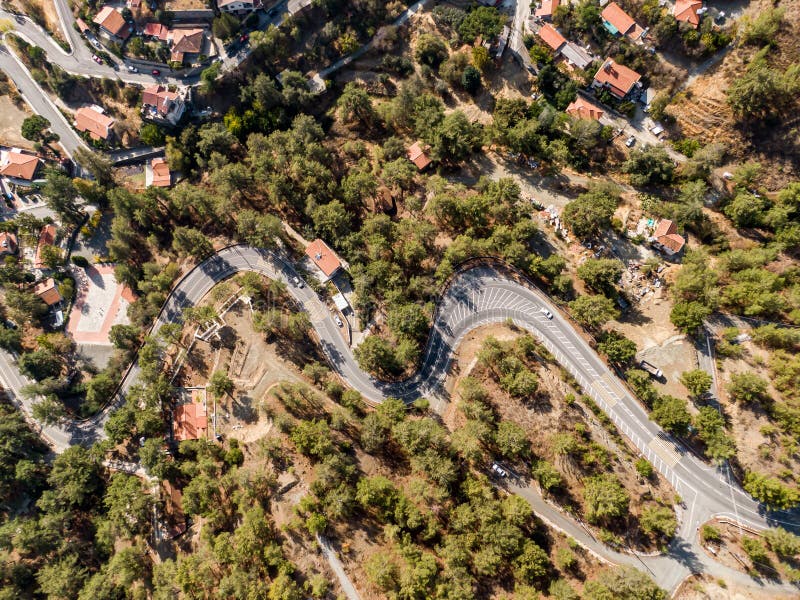 An Overhead View of a Winding Road through a Pine Forest. Stock Image ...