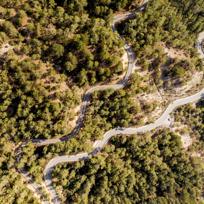 An Overhead View of a Winding Road through a Pine Forest. Stock Image ...