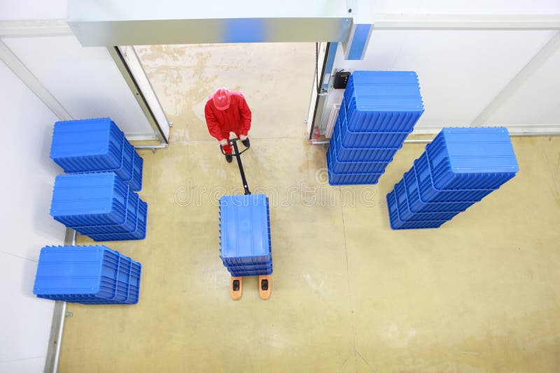 Overhead View of Worker Working in Storehouse Stock Photo - Image of ...
