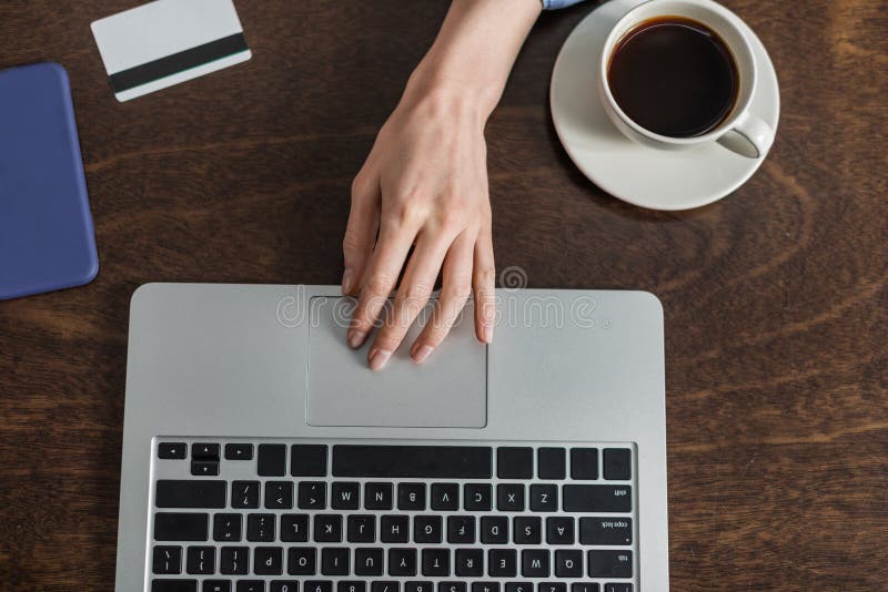 Overhead View of Working Desk with Person Using Stock Photo - Image of ...