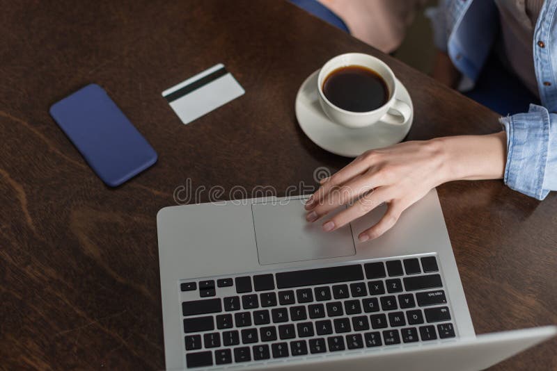 Overhead View of Working Desk with Person Using Stock Image - Image of ...
