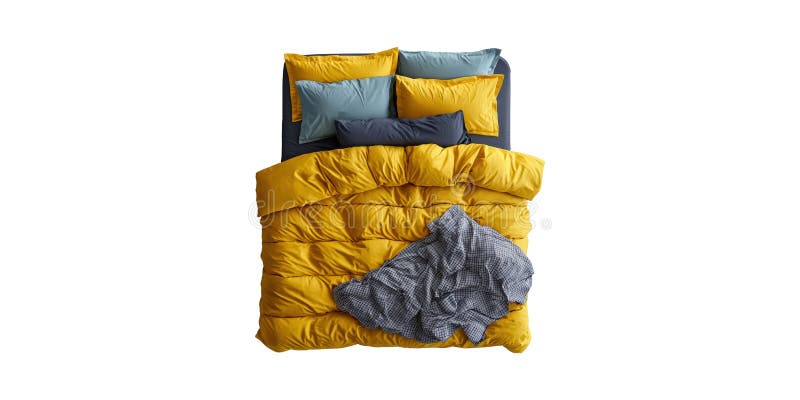Overhead View of Yellow Bedding Set with Pillows and Blanket Isolated ...
