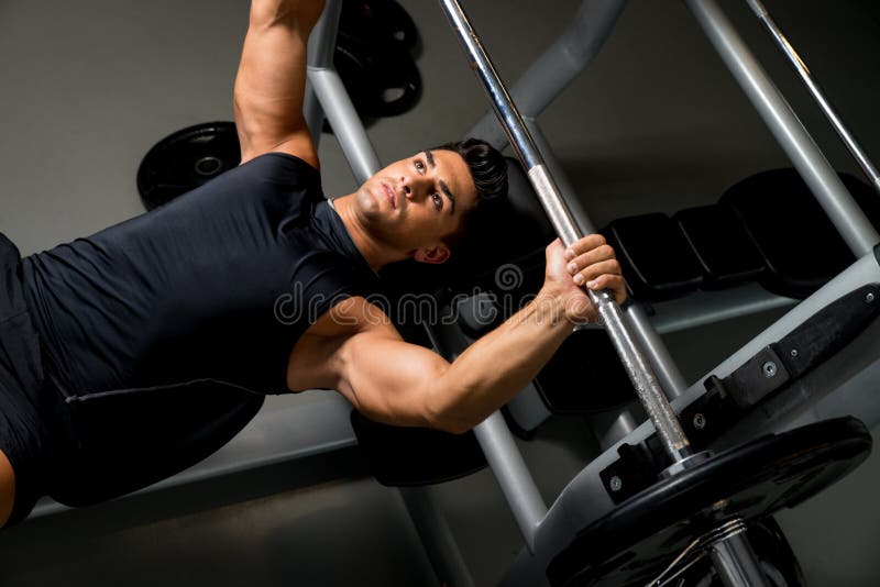 Overhead View of Young Man Weight Lifting Stock Image - Image of build ...