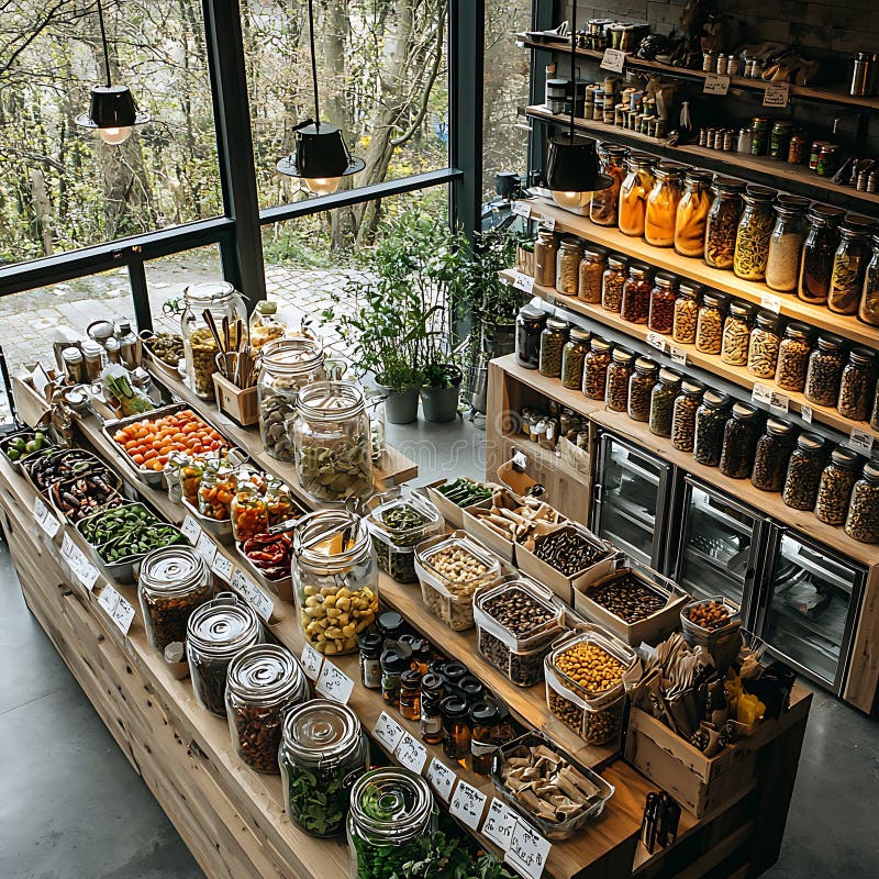 Overhead View of a Zero-waste Store with Refill Stations. Stock ...