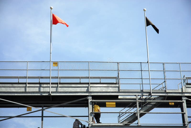 Overhead walkway bridge stock image. Image of steel, flag - 4956853