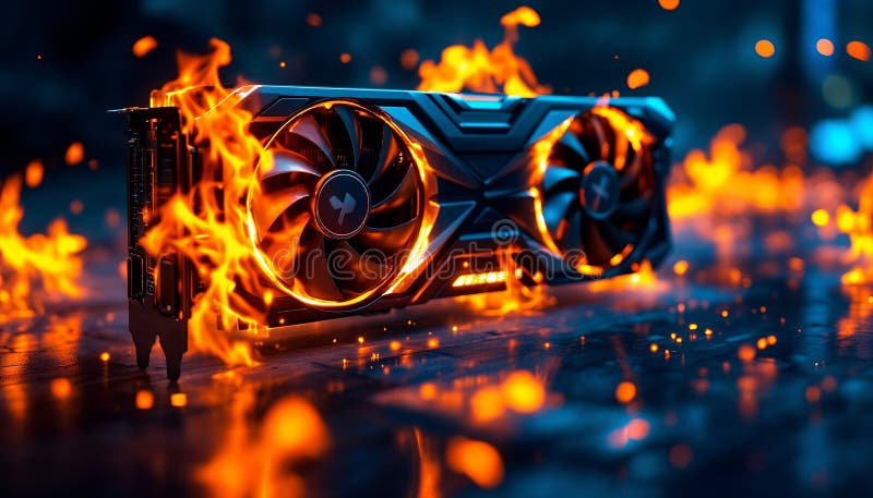 Overheated Graphics Card with Flames Symbolizing Hardware Failure and ...