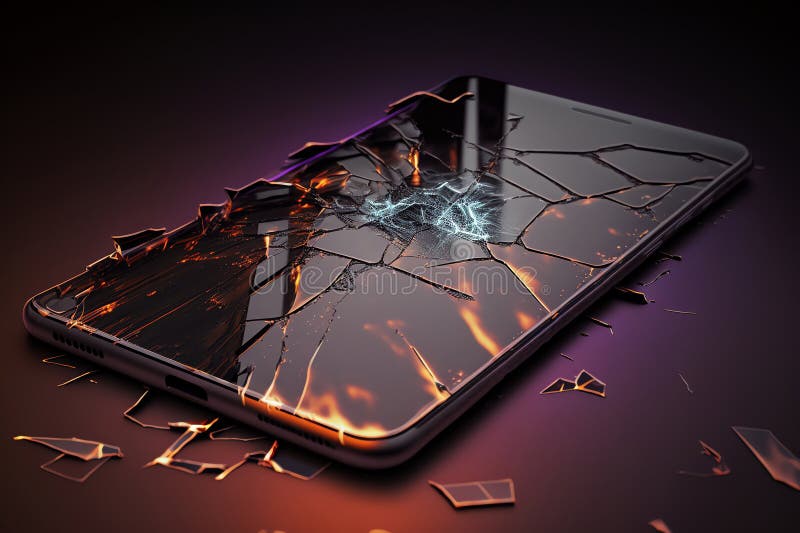 Overheated Mobile Cellphone with Broken Glass. Smartphone Falling Down ...