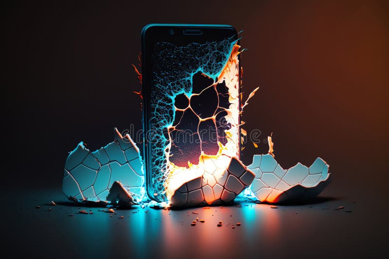 Overheated Mobile Cellphone with Broken Glass. Smartphone Falling Down ...