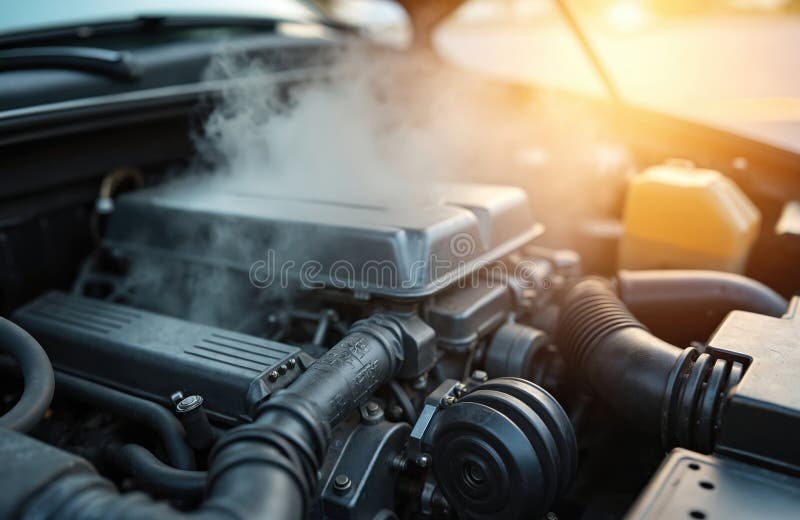 Overheating Car Engine with Steam Smoke. Automobile Problem, Repair ...