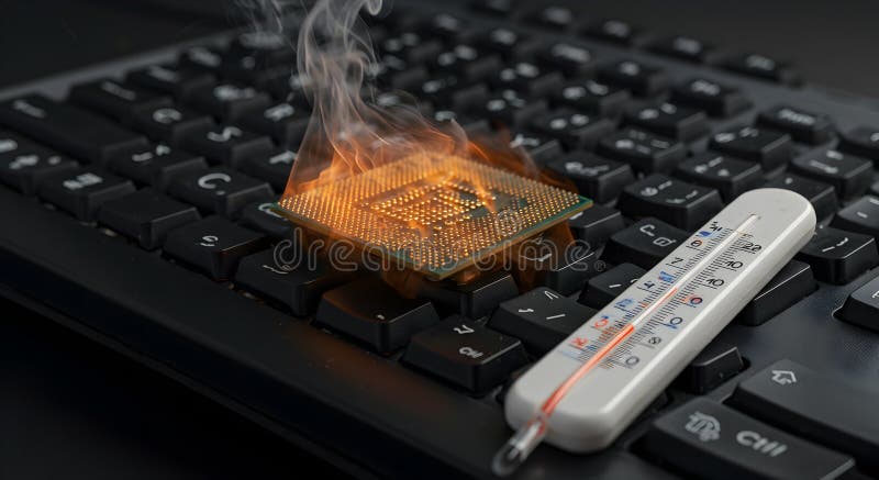 Overheating Cpu on Keyboard with Thermometer Indicating High ...