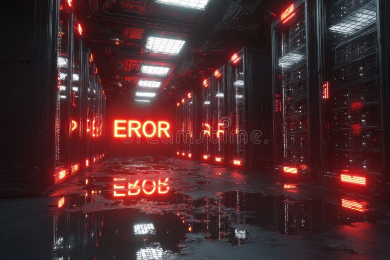 Cyberpunk Server Room Dark Glowing Data Center Corridor Stock Photos ...