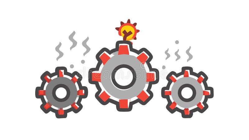 Overheating Gears with Warning Light, System Failure Vector Icon ...